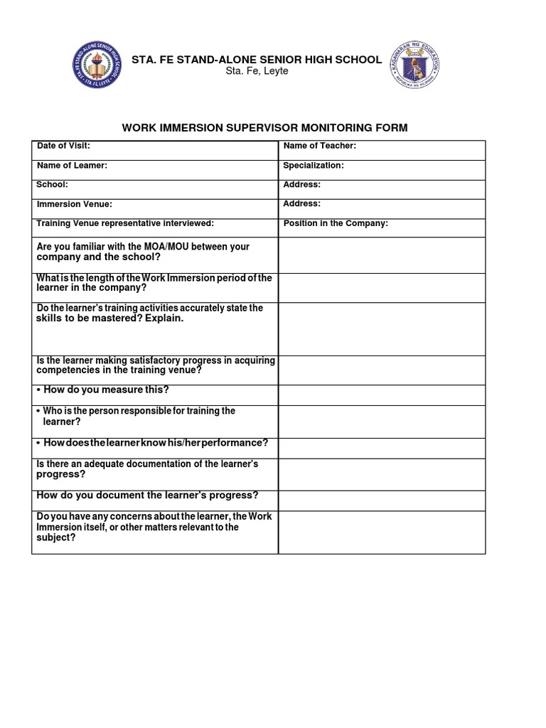 Supervisor Monitoring Form | PDF