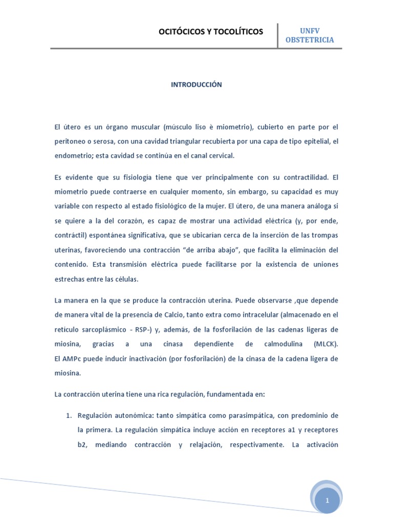 Fármacos Uterinos: Oxitócicos y Tocolíticos | PDF | Especialidades ...