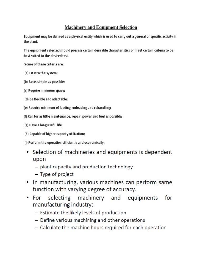 Machinery and Equipment Selection | PDF | Output (Economics) | Machines
