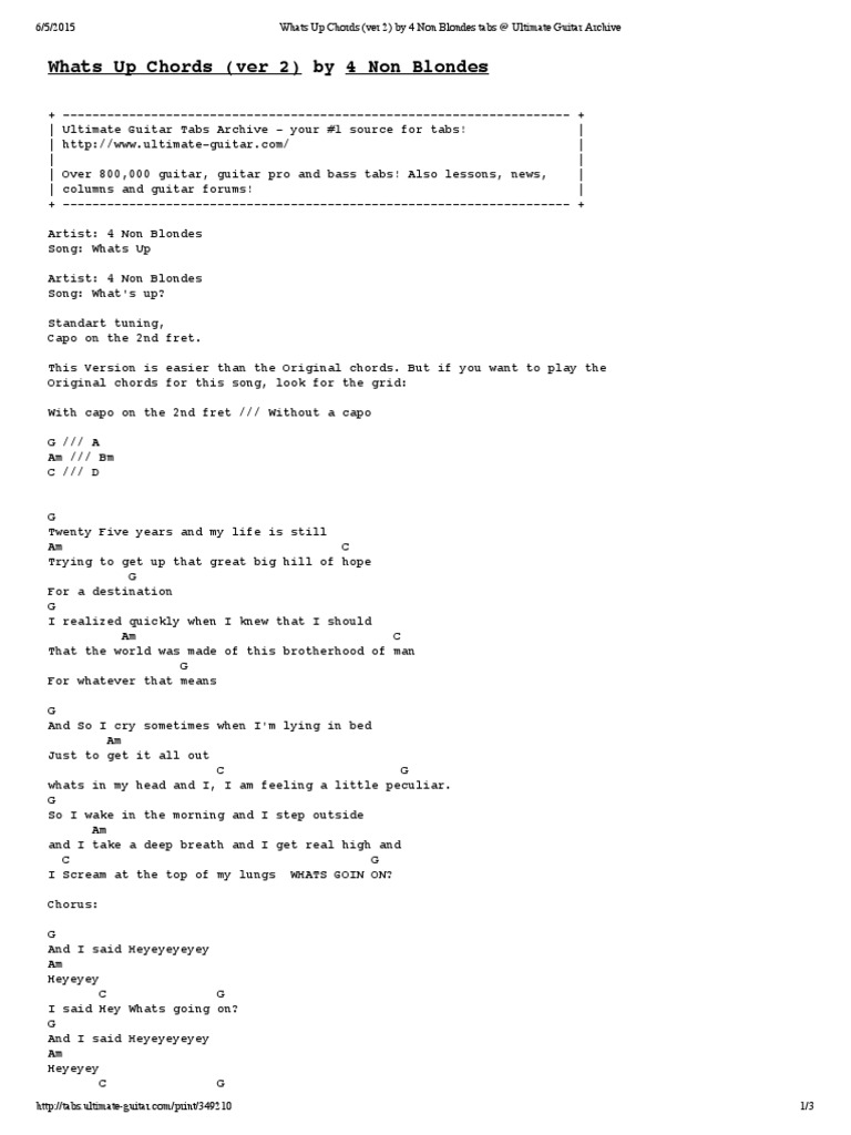 Whats Up Chords (Ver 2) by 4 Non Blondes Tabs at Ultimate Guitar ...