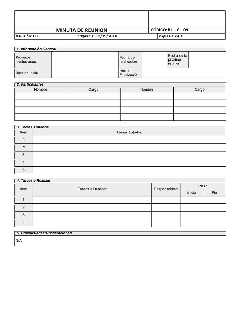 Modelo de Minuta de Reunion PDF | PDF