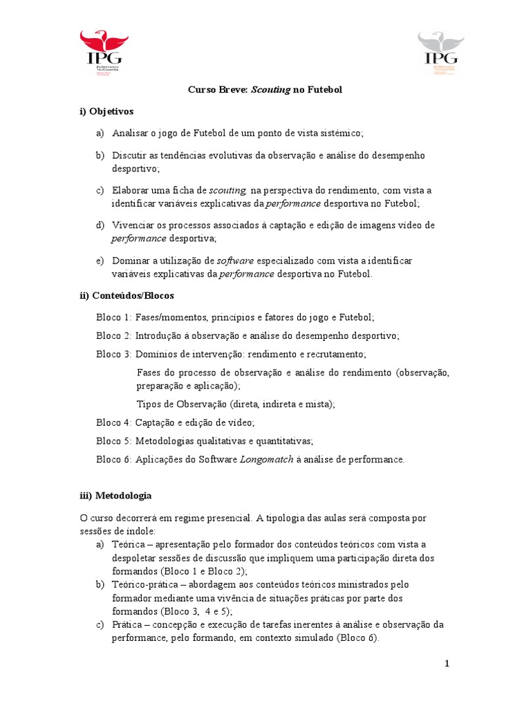 Curso Breve Scouting No Futebol | PDF | Futebol | Esportes
