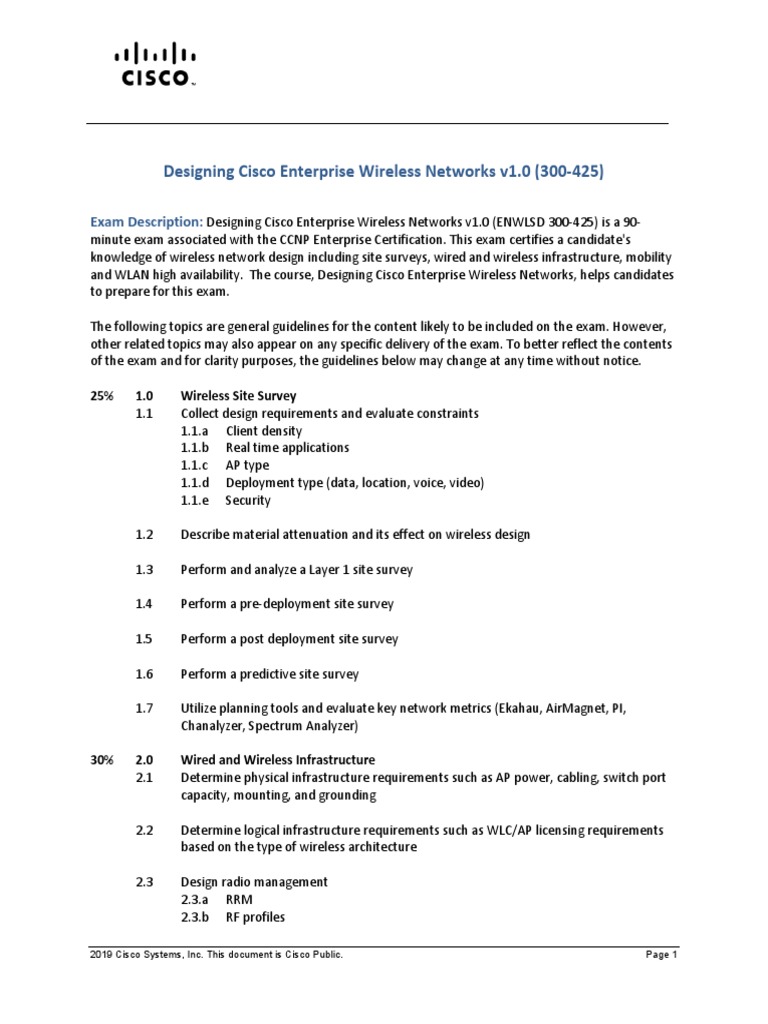300-425-ENWLSD Designing Cisco Enterprise Wireless Networks PDF | PDF ... 300-425-ENWLSD Designing Cisco Enterprise Wireless Networks PDF | PDF ...