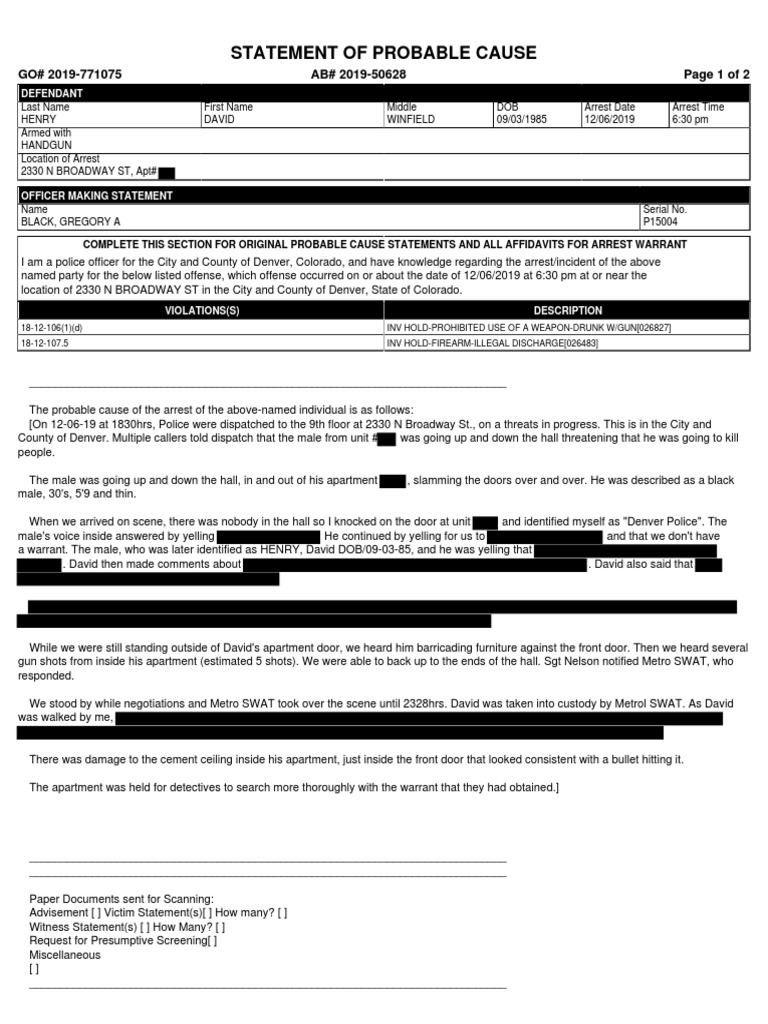 David Henry Probable Cause Statement | PDF | Probable Cause | National Security