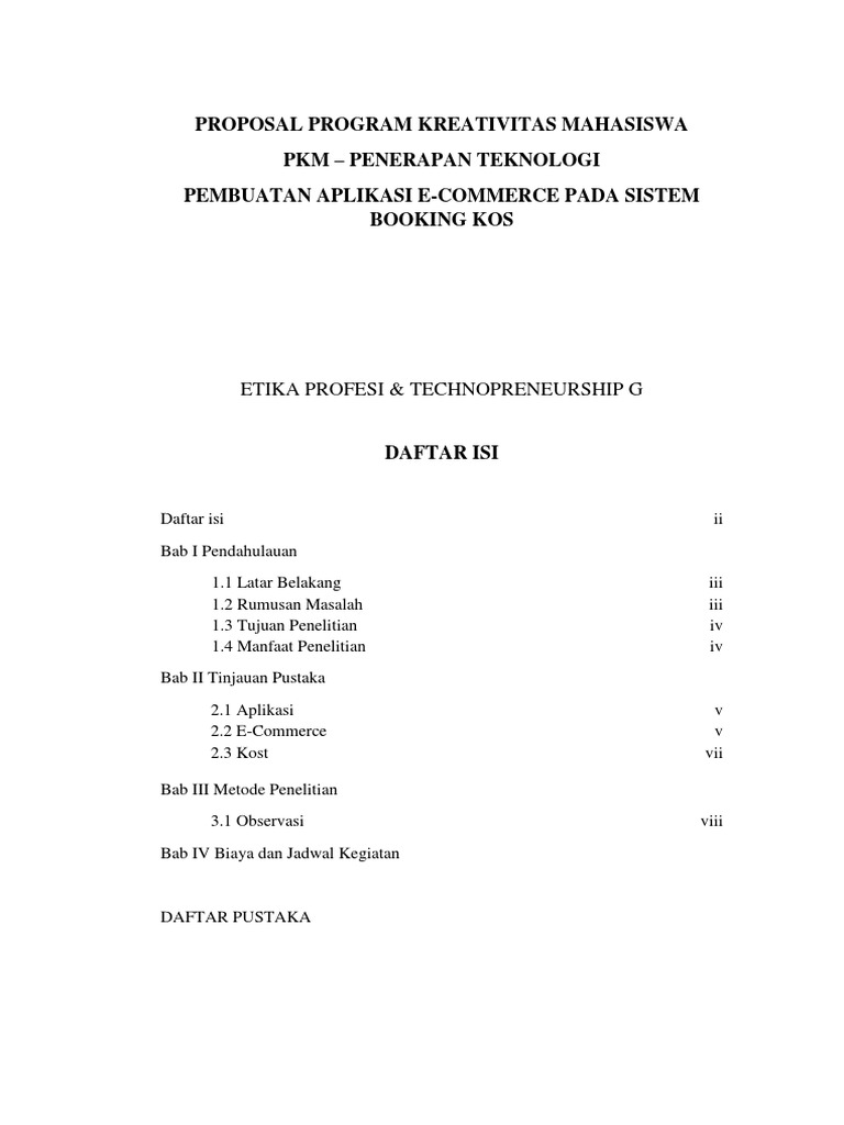 Proposal Pembuatan Aplikasi E-Commerce Pada Sistem Booking Kost | PDF