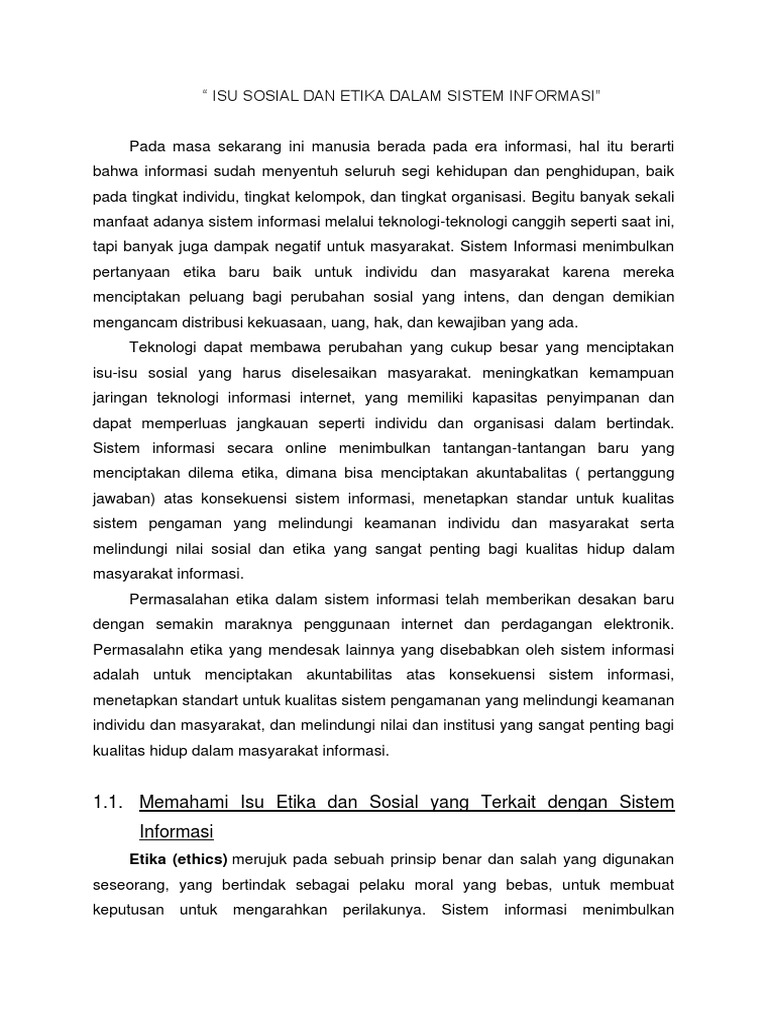 Isu Sosial Dan Etika Dalam Sistem Informasi | PDF | Komputer