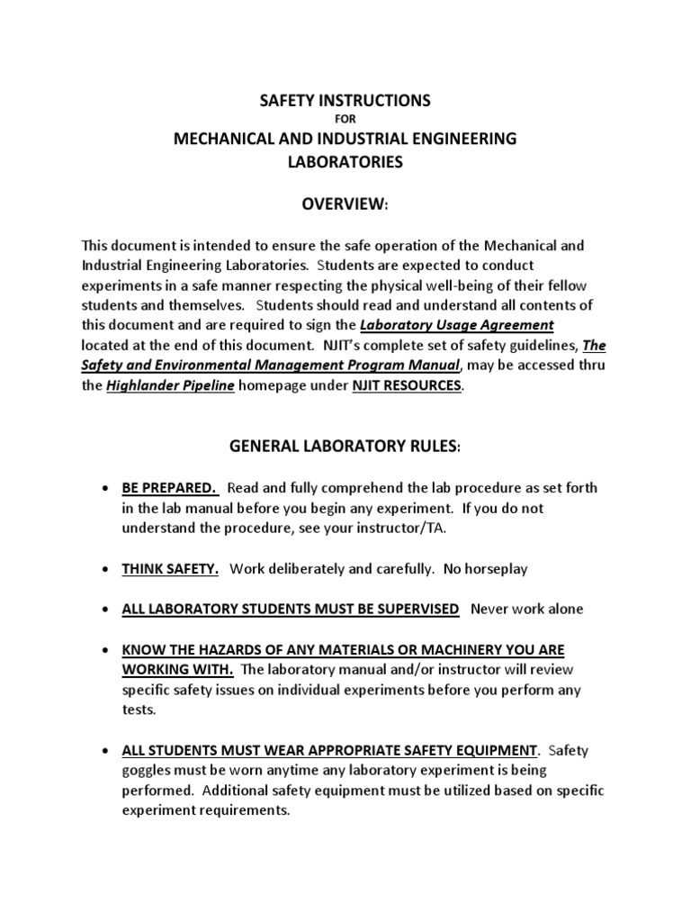 Lab Safety Instructions PDF | PDF | Laboratories | Emergency