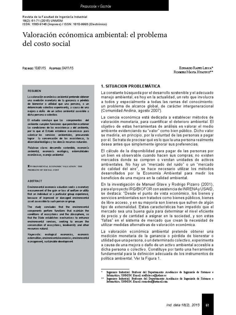 Valoracion Economica Ambiental El Problema Del Cos PDF | PDF | Exterioridad | Bienes