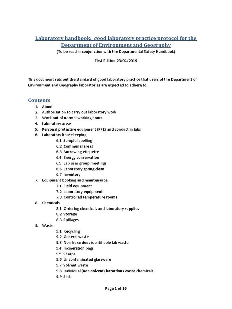 Lab Handbook - Guideline | PDF | Laboratories | Solvent