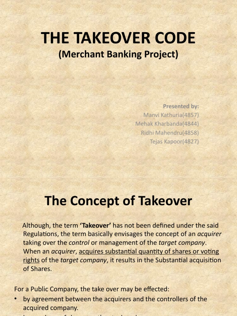 The Takeover Code: (Merchant Banking Project) | PDF | Takeover | Business