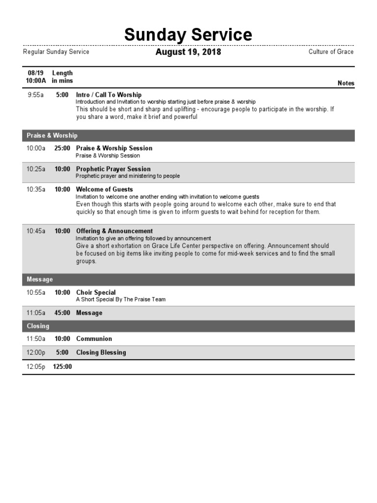 Sunday Service Schedule | PDF