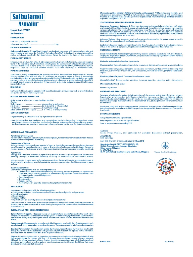 Asmalin Syrup PDF | PDF