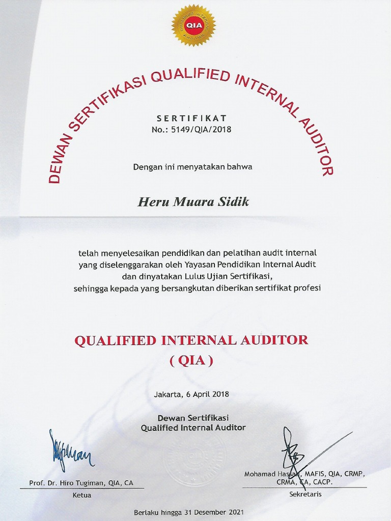 Sertifikat QIA Heru - Bhs Indonesia PDF | PDF