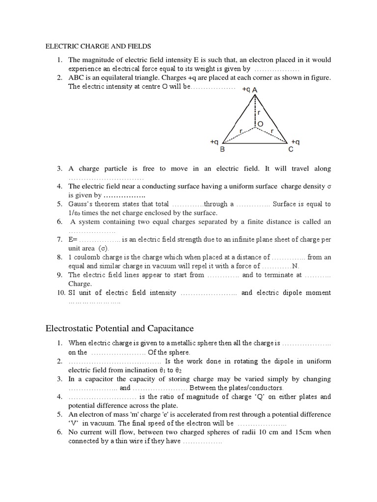 FIll in The Blanks | PDF | Electric Field | Electric Charge
