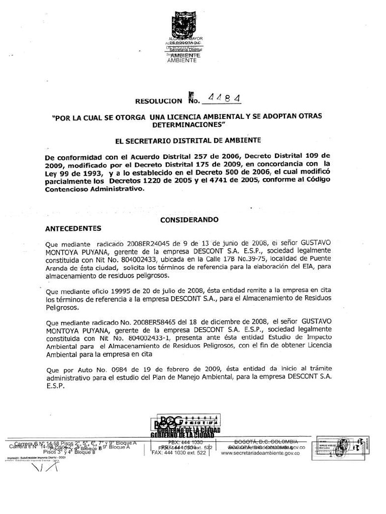 Licencia DESCONT Bogotá SDA1 PDF | PDF