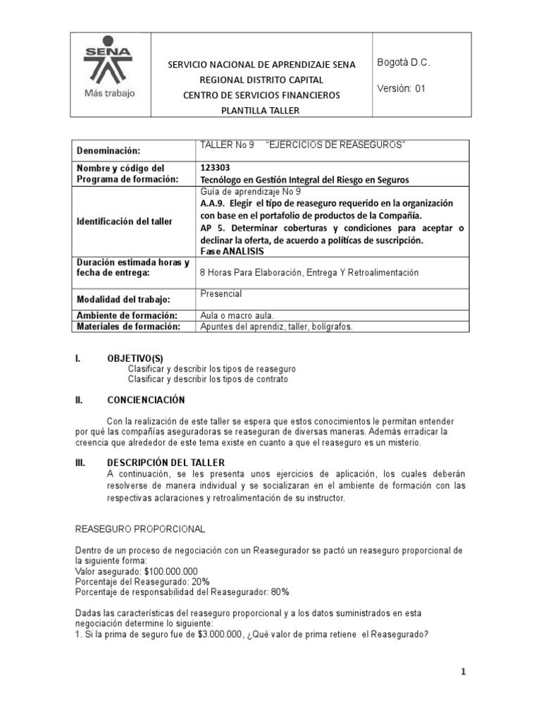 Taller para Guia 9 | PDF | Reaseguro | Ciencia actuarial