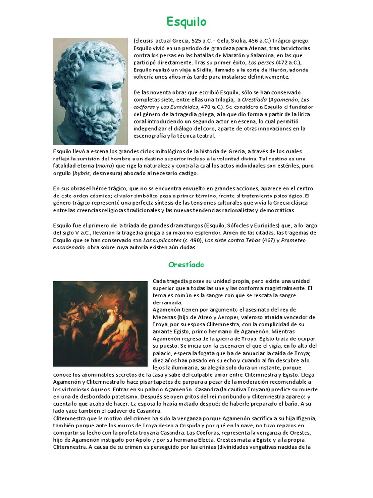 Esquilo: Pionero de la Tragedia Griega | PDF | Esquilo | Agamenón
