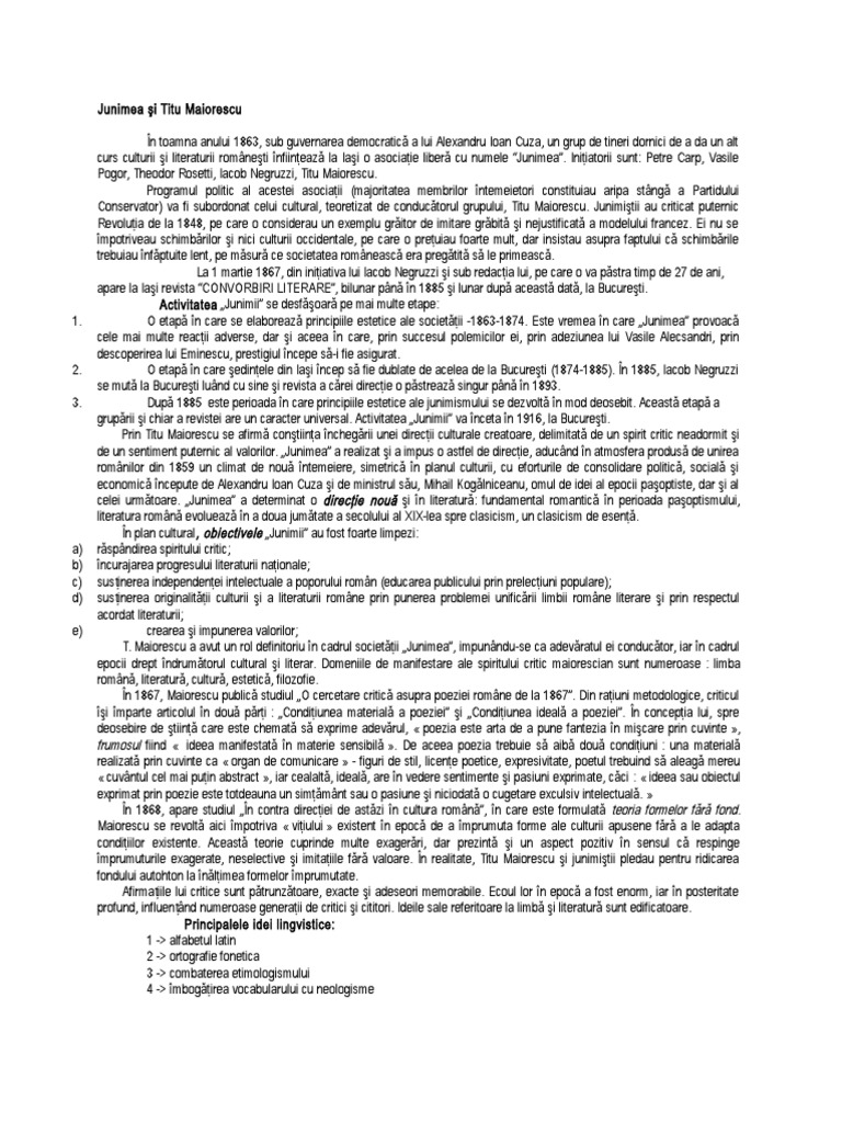 Junimea Şi Titu Maiorescu | PDF