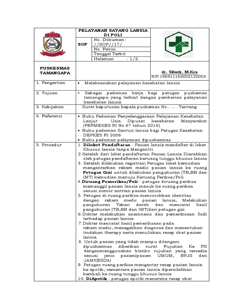 Sop Poli Lansia | PDF | Pengembangan Diri | Kesehatan Holistik