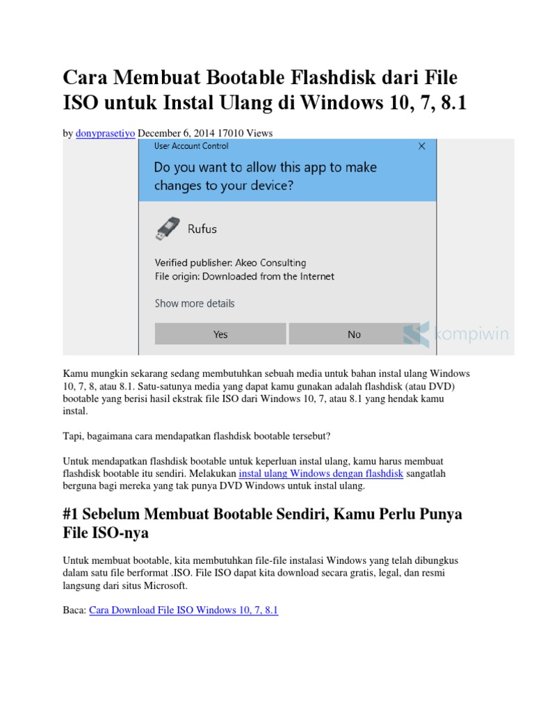Cara Membuat Bootable Flashdisk Dari File ISO Untuk Instal Ulang Di Windows 10 | PDF