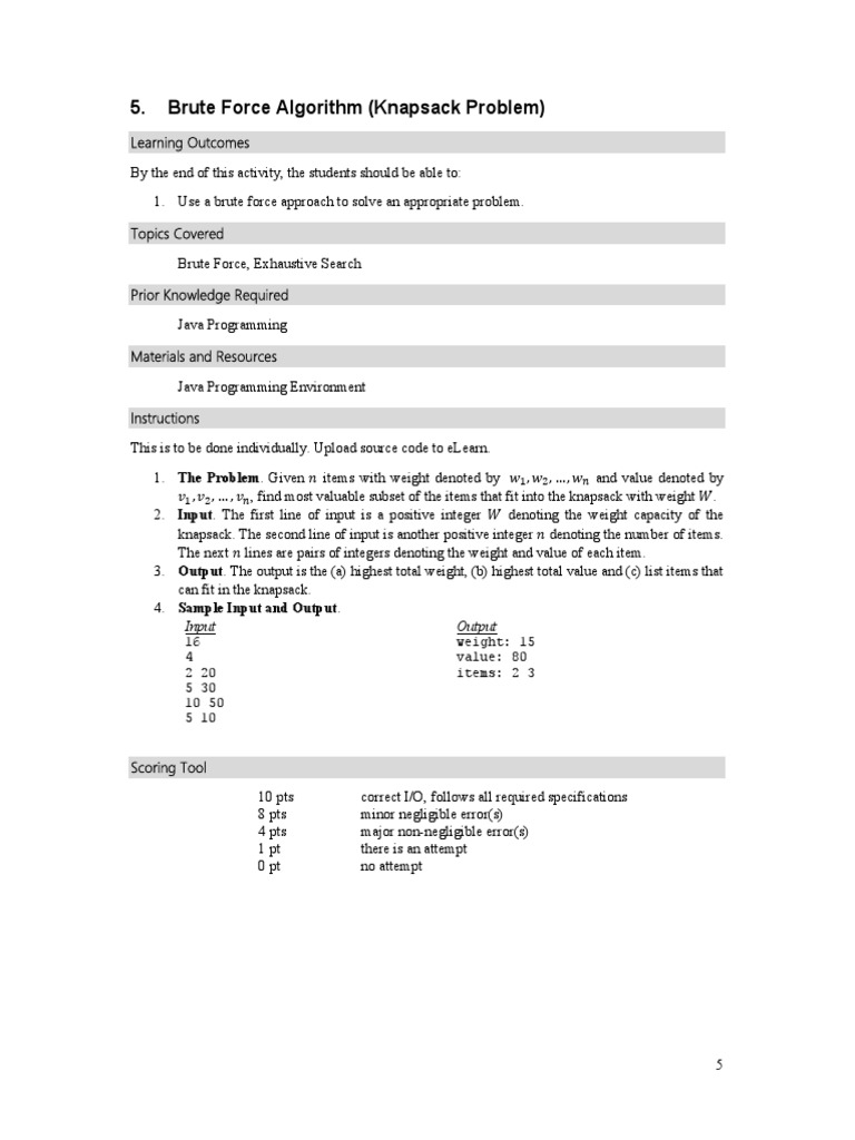 05 Brute Force Algorithm (Knapsack Problem) | PDF