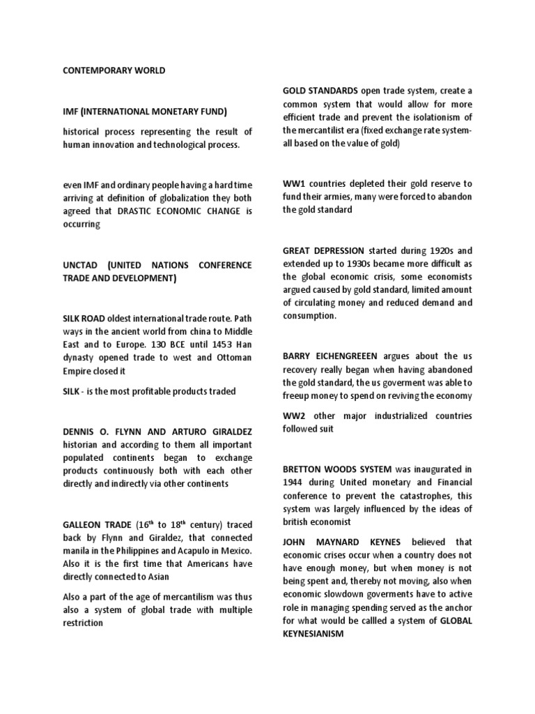 Contemporary World | PDF | Gold Standard | Trade