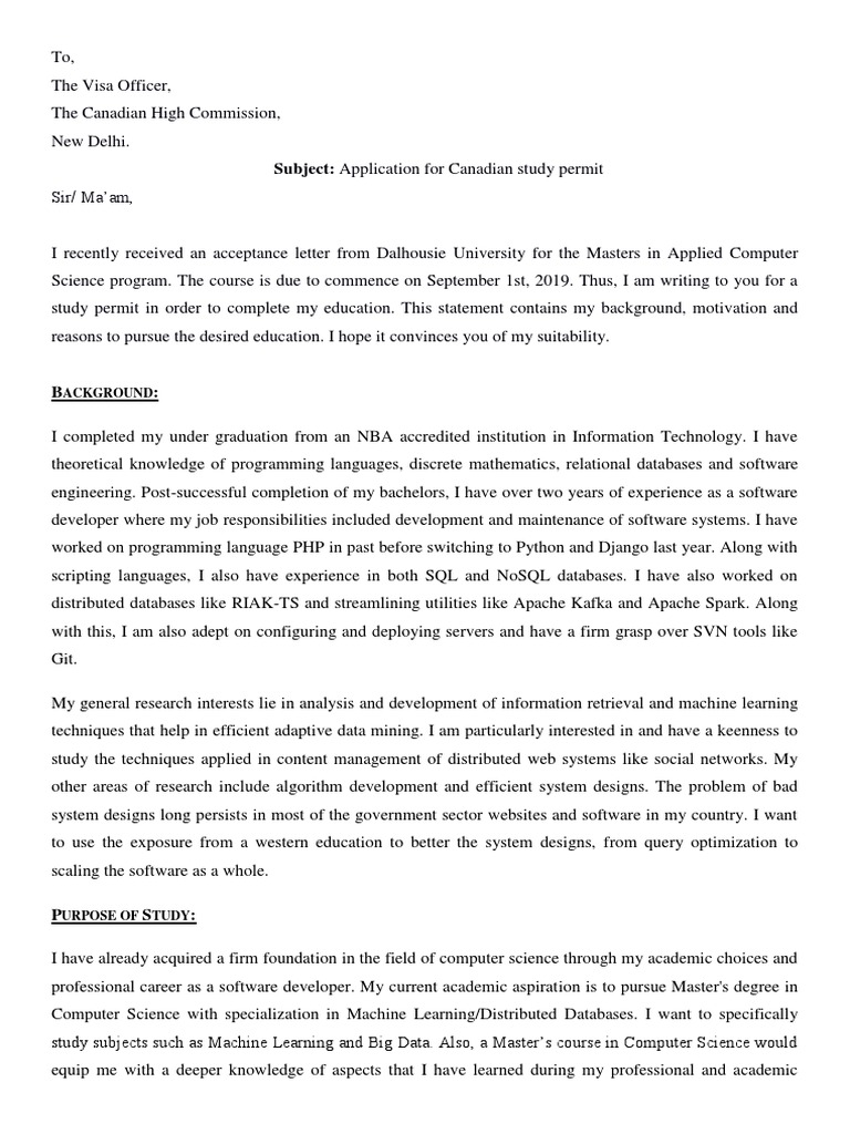 SOP CanadaVisa | Download Free PDF | Databases | Computer Science