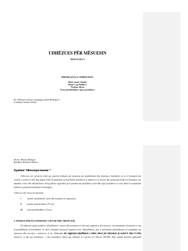Udhezues Per Mesuesin Biologjia 9 PDF | PDF