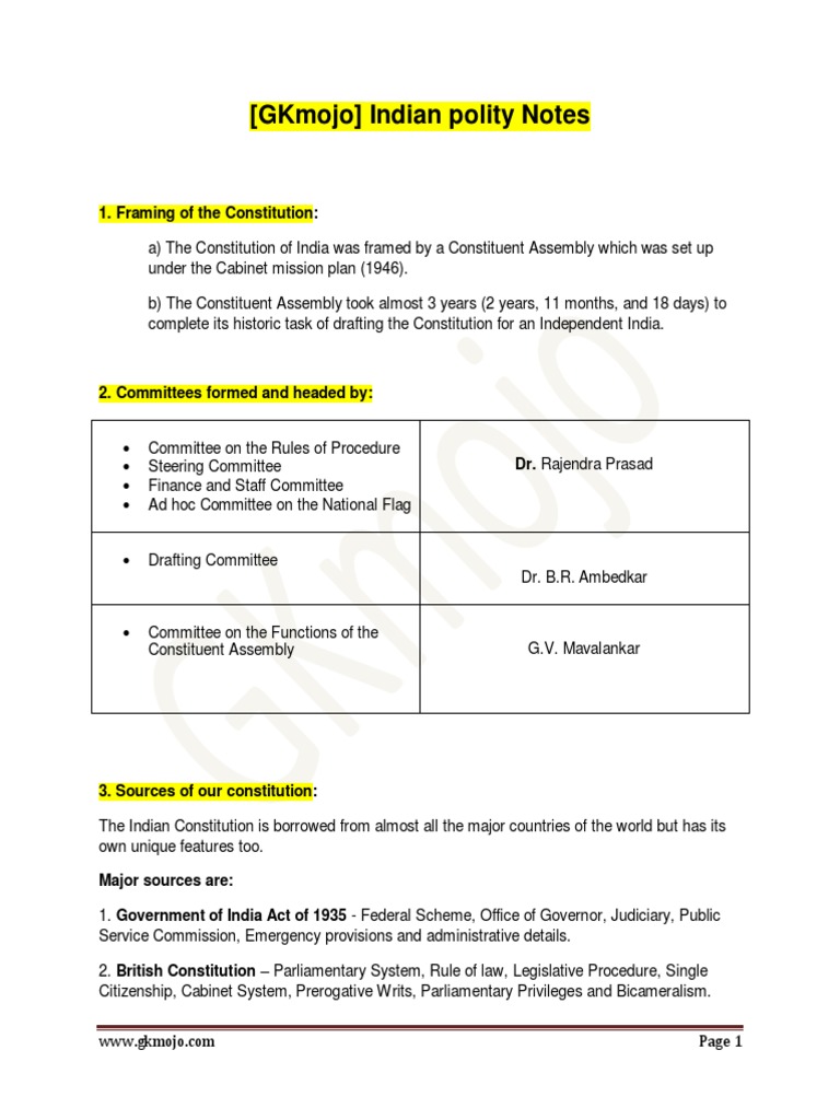 Indian Polity Notes PDF | PDF | Government Of India | Supreme Court Of ...
