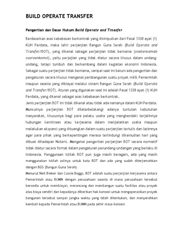Perjanjian Build Operate Transfer (BOT) | PDF