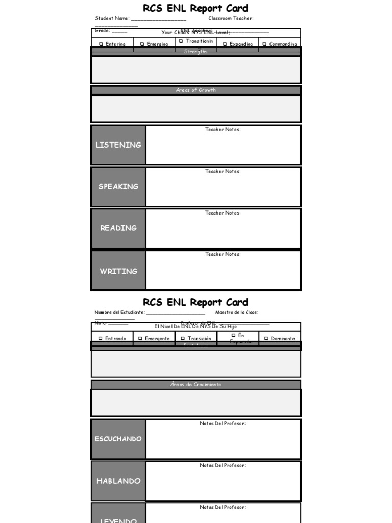 ENL Report Cards | PDF | Applied Psychology | Education Theory