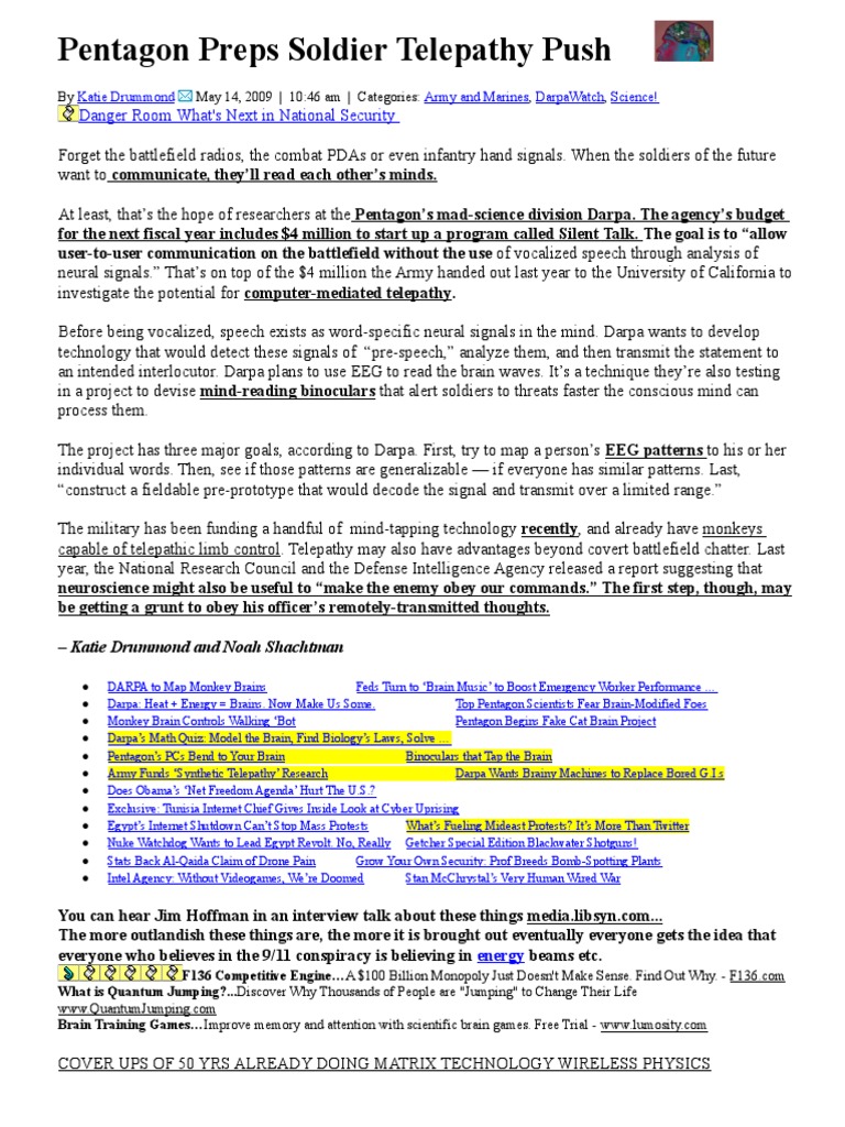 Wired Telepathy Soldier | PDF | Electroencephalography | Darpa