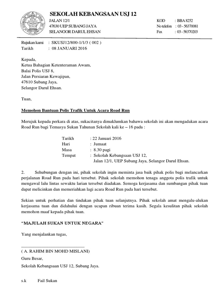 Surat Memohon Bantuan Polis Trafik | PDF