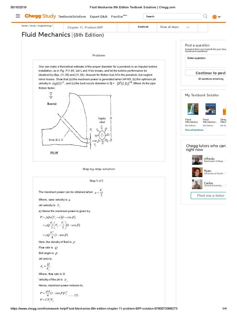 Fluid Mechanics 8th Edition Textbook Solutions PDF | PDF | Fluid ...