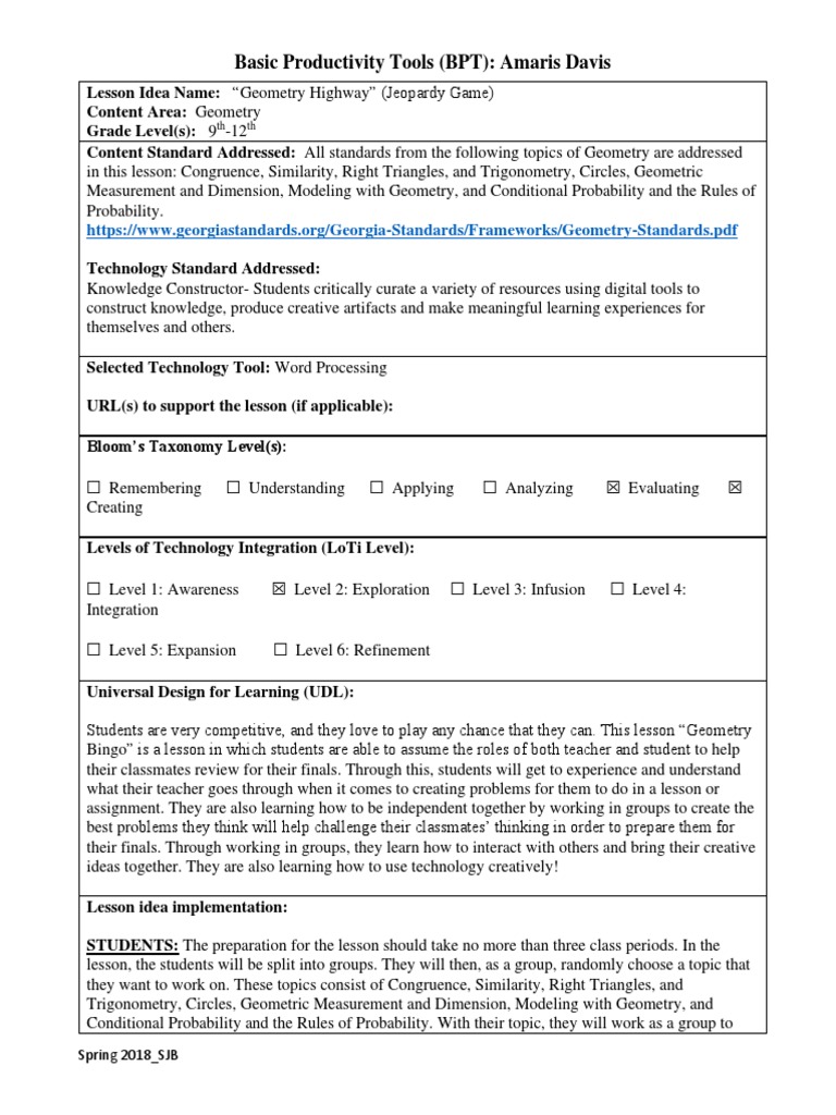 Basic Productivity Tools Lesson Idea Amaris Davis | PDF | Geometry | Behavior Modification