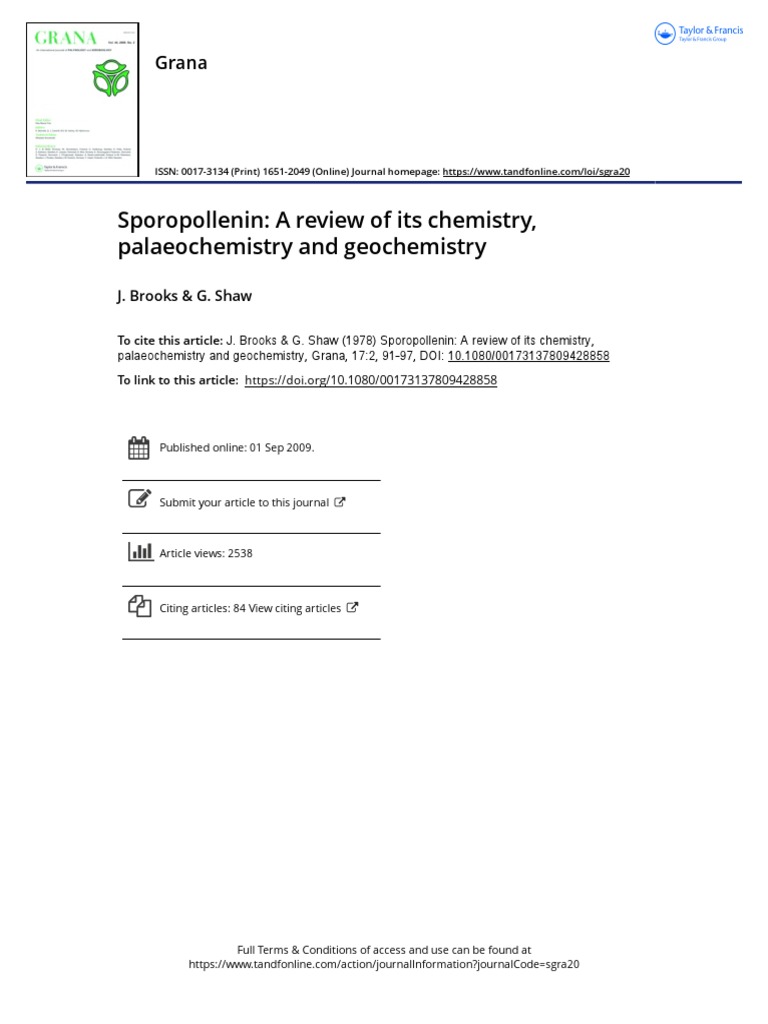 Sporopollenin A Review of Its Chemistry Palaeochemistry and ...