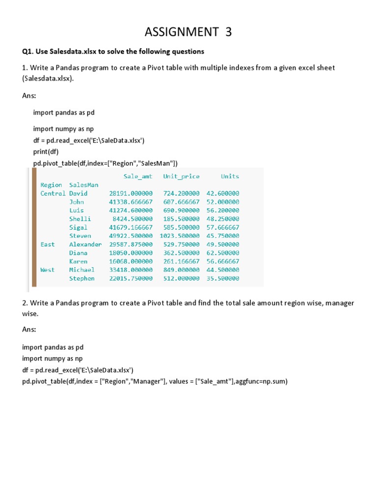 Pandas Dataframe Assignment No 3 Answerkey Pdf Computer Programming Areas Of Computer