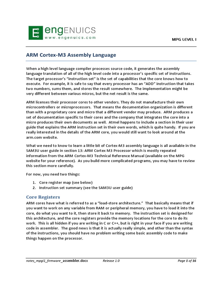 ARM Cortex-M3 Assembly Overview | PDF | Arm Architecture | Assembly ...
