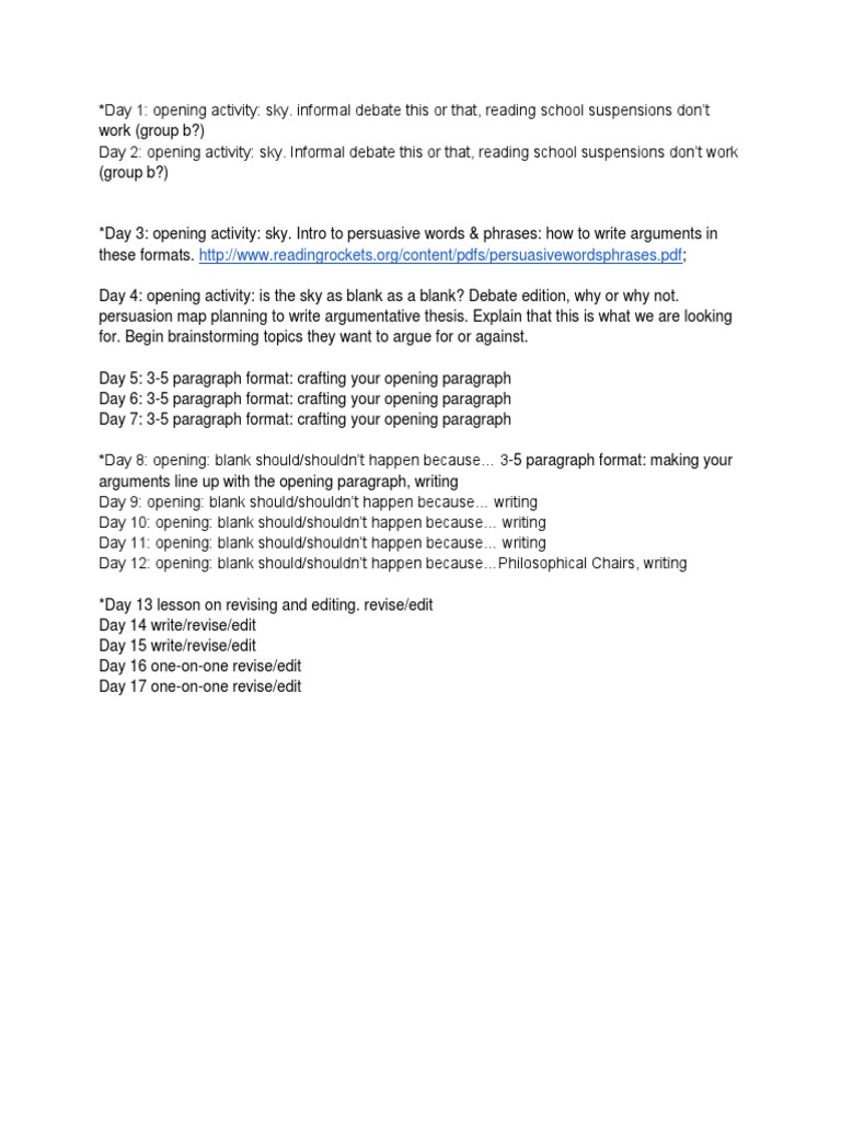 Argumentative Writing Lesson Plan | PDF | Argument | Essays