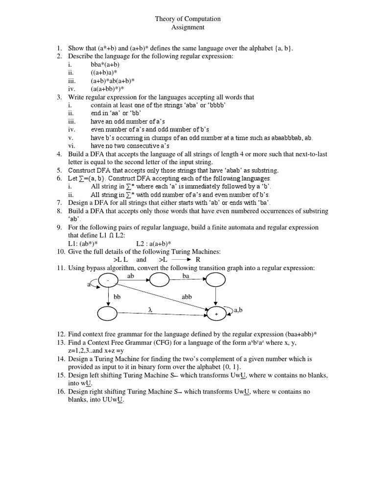 Toc Assignment Pdf String Computer Science Theory Of Computation