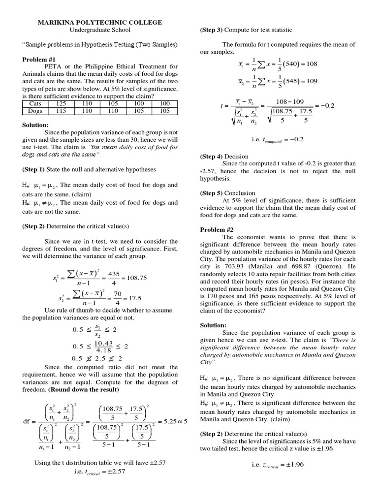 Sample Problems | PDF | Statistical Significance | Statistical ...
