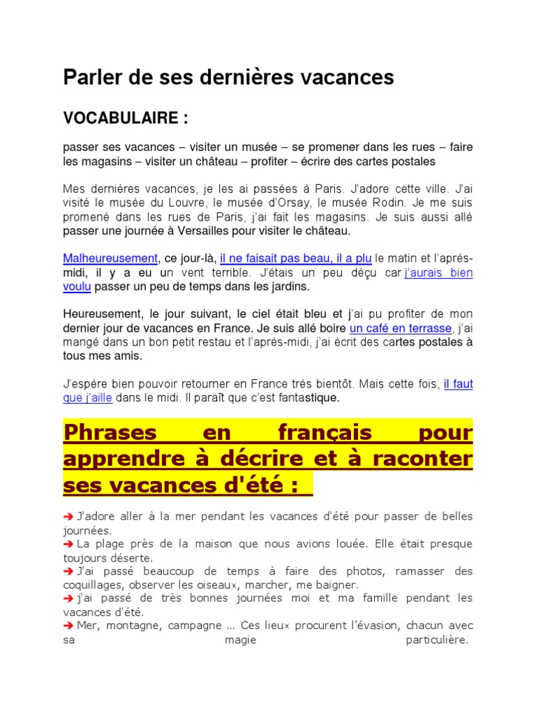 Parler de Ses Dernières Vacances | PDF | La nature