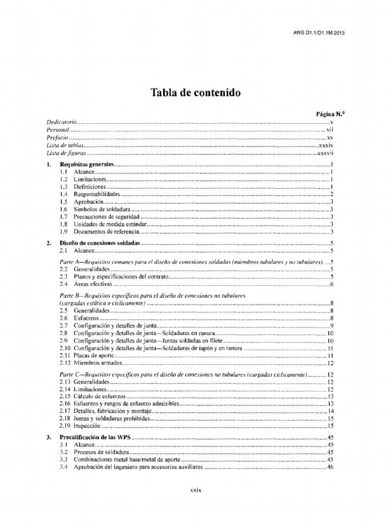 Aws D1.1-2015-Espanol-Tabla de Contenido PDF | PDF | Soldadura | Construcción
