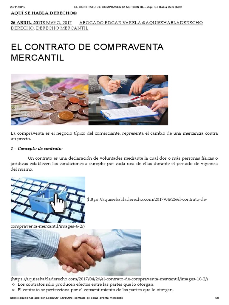 El Contrato De Compraventa Mercantil Aquí Se Habla Derecho® Pdf