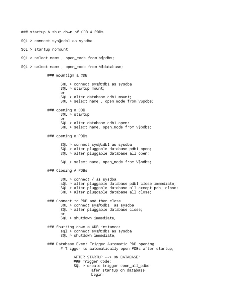 Starting, Mounting, Opening CDBs and PDBs | PDF | Protein Data Bank | Sql