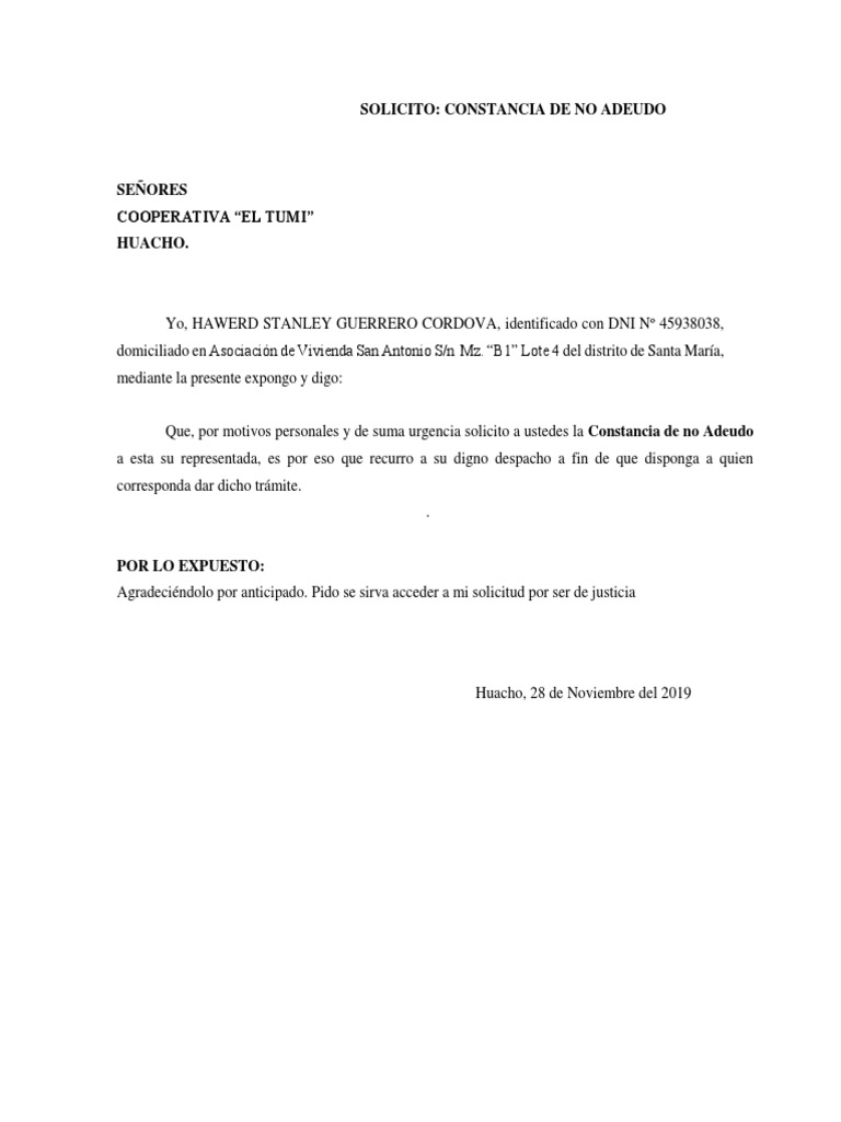 Formato de Solicitud Constancia No Adeudo | PDF