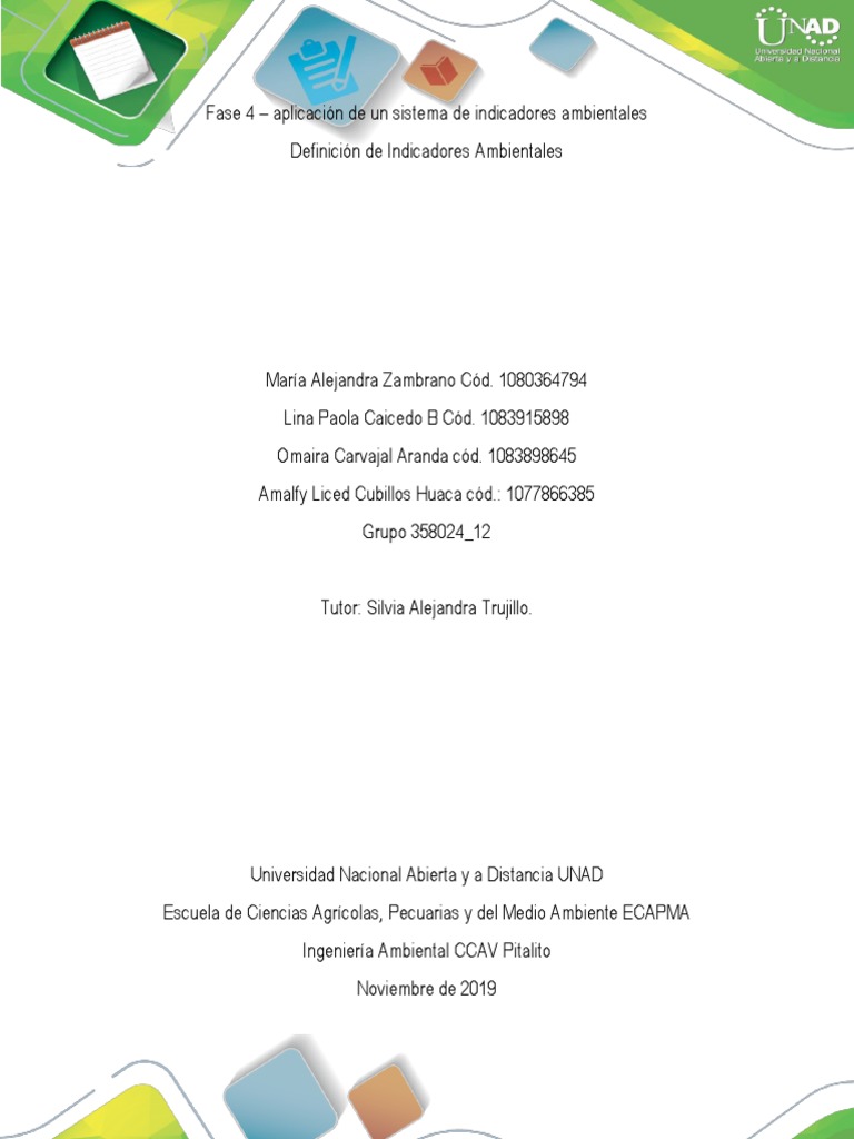 Fase 4 - Aplicación de Un Sistema de Indicadores Ambientales - 358024 - 12 DEFINICION ...