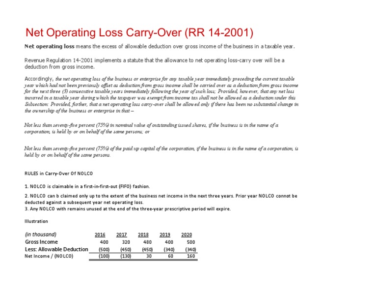 Net Operating Loss Carry Over (NOLCO) | PDF