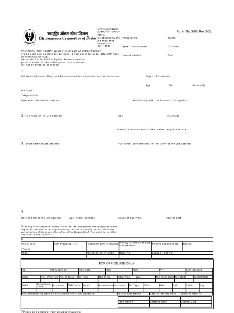 Form No. 360 PDF | PDF | Life Insurance | Insurance