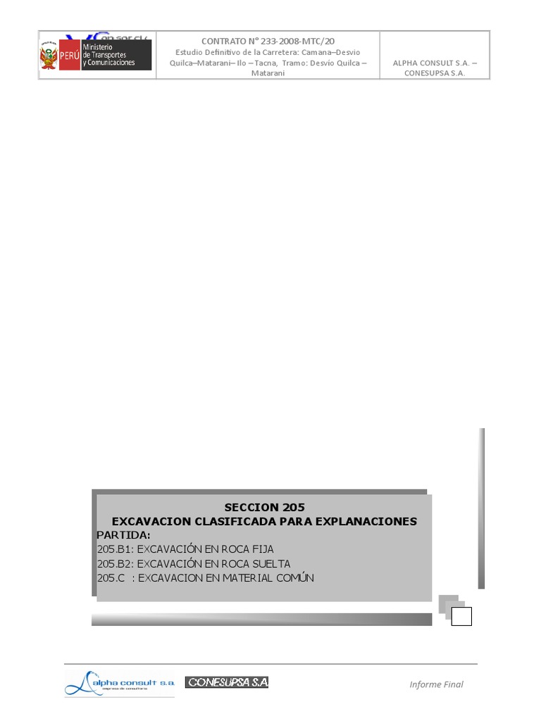 Sec 205 - Excavacion | PDF | Roca (geología) | La carretera